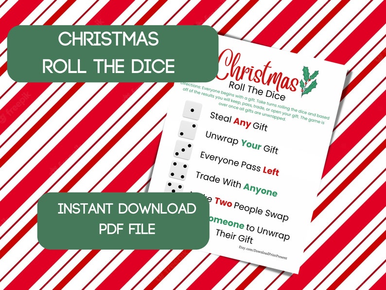 Roll the Dice Gift Exchange Christmas Dice Game Christmas Printable ...
