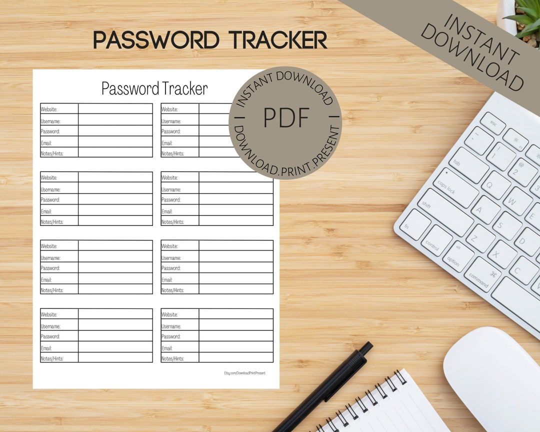 Password Tracker Printable & Fillable, Password Keeper, Password ...