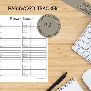 Password Tracker Printable & Fillable, Password Keeper, Password ...