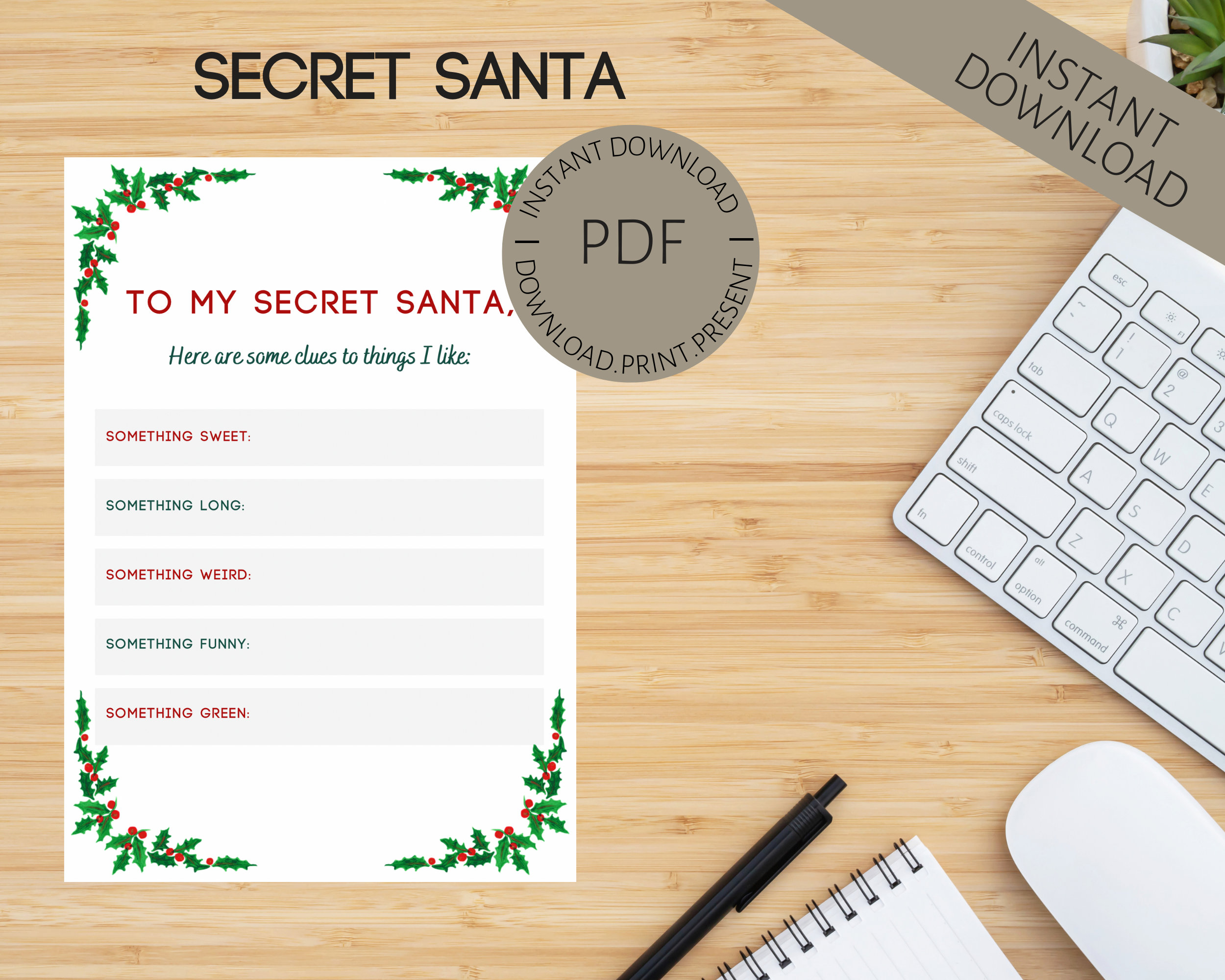 Secret Santa Printable | Secret Santa Form | Christmas Letter ...
