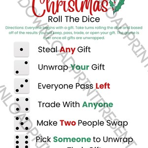 Roll the Dice Gift Exchange Christmas Dice Game Christmas Printable ...