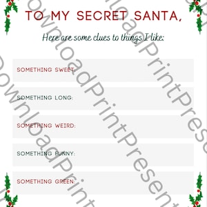 Secret Santa Printable | Secret Santa Form | Christmas Letter ...