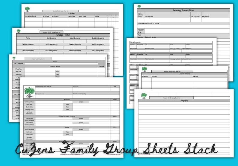 Family Group Sheets Stack Genealogy Workbook Google Sheets Template - Etsy