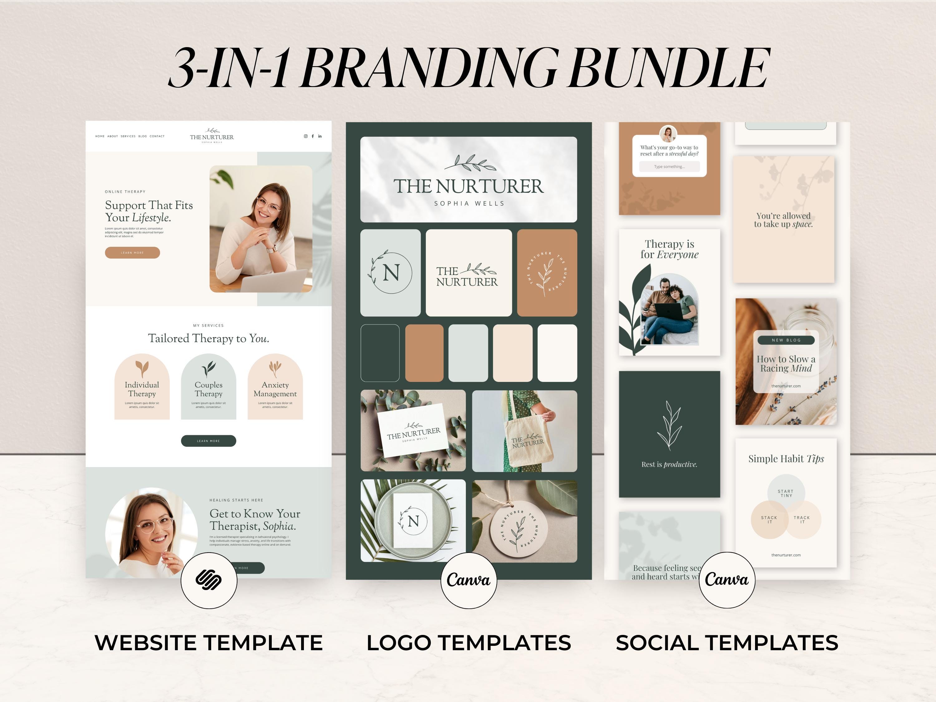 The Nurturer 3-in-one Brand Kit – Squarespace Website, Canva Logo ...