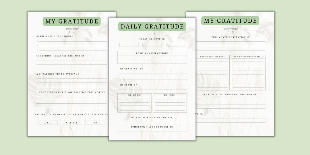 Daily Gratitude Prompts + Monthly Reflection Journalling (digital ...