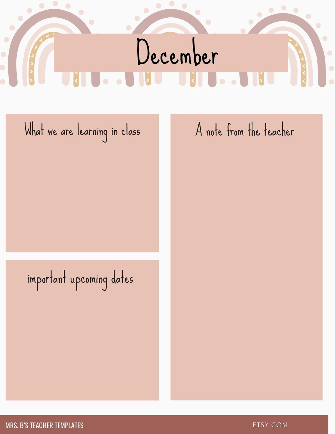 Boho Rainbow 12 Month Teacher Newsletter Template Editable - Etsy