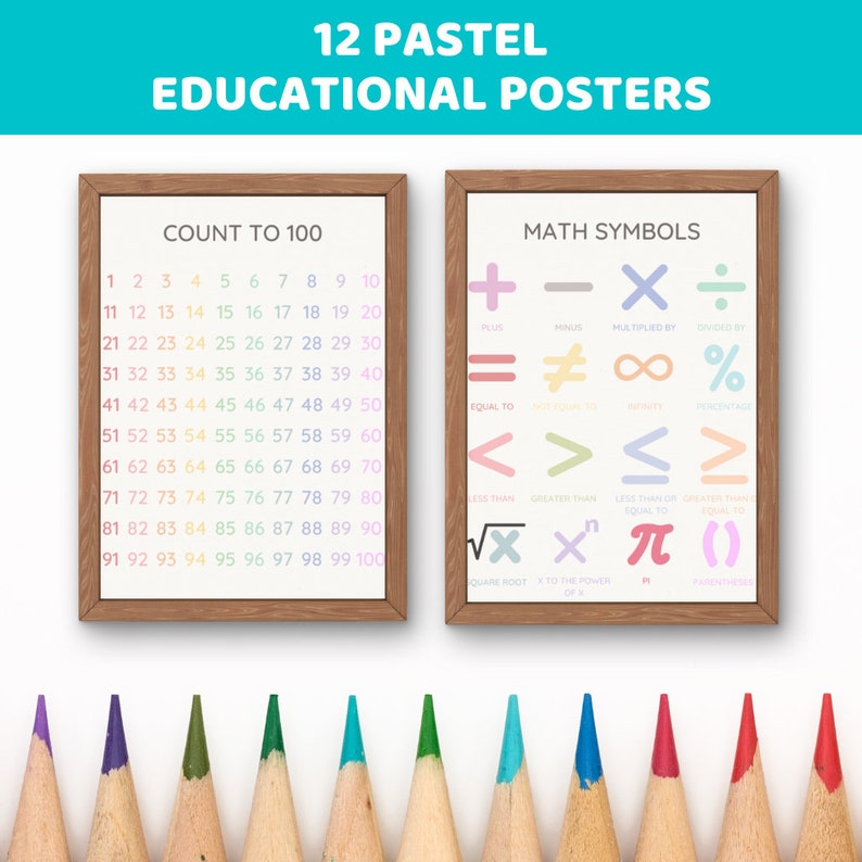 Set of 12 Pastel Educational Posters - Digital Download, Classroom ...