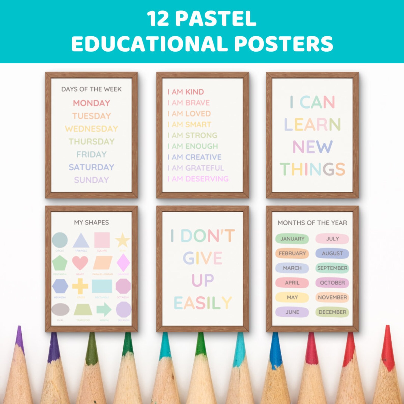 Set of 12 Pastel Educational Posters - Digital Download, Classroom ...