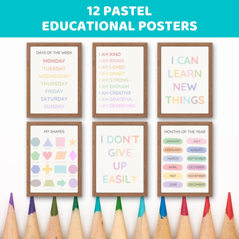Set of 12 Pastel Educational Posters - Digital Download, Classroom ...
