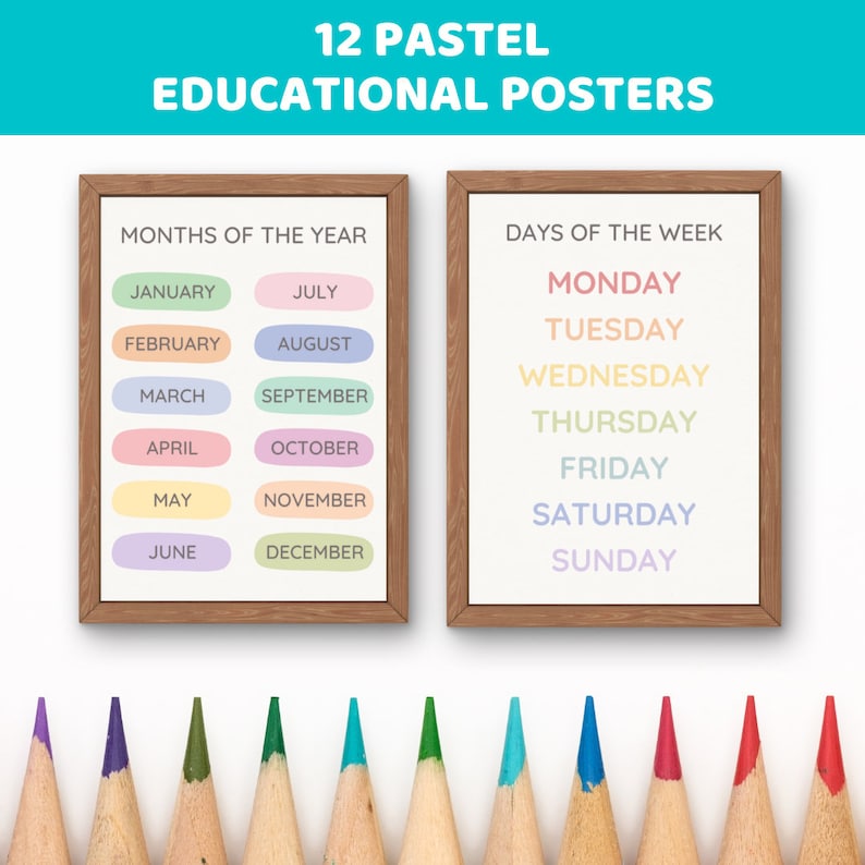 Set of 12 Pastel Educational Posters - Digital Download, Classroom ...
