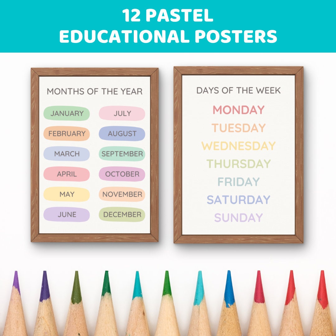 Set of 12 Pastel Educational Posters - Digital Download, Classroom ...