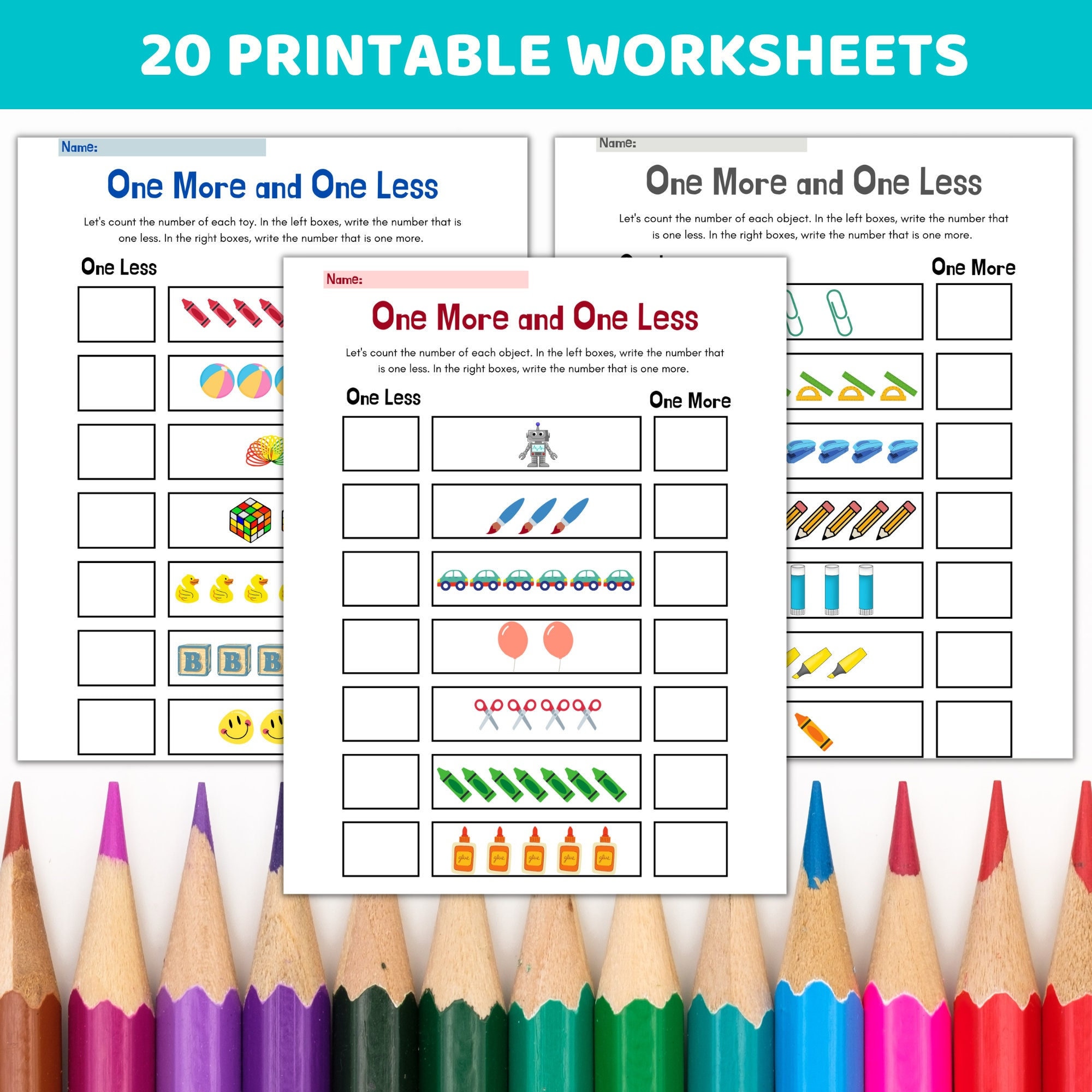 20 Printable One More & One Less Worksheets, Number Writing Practice ...