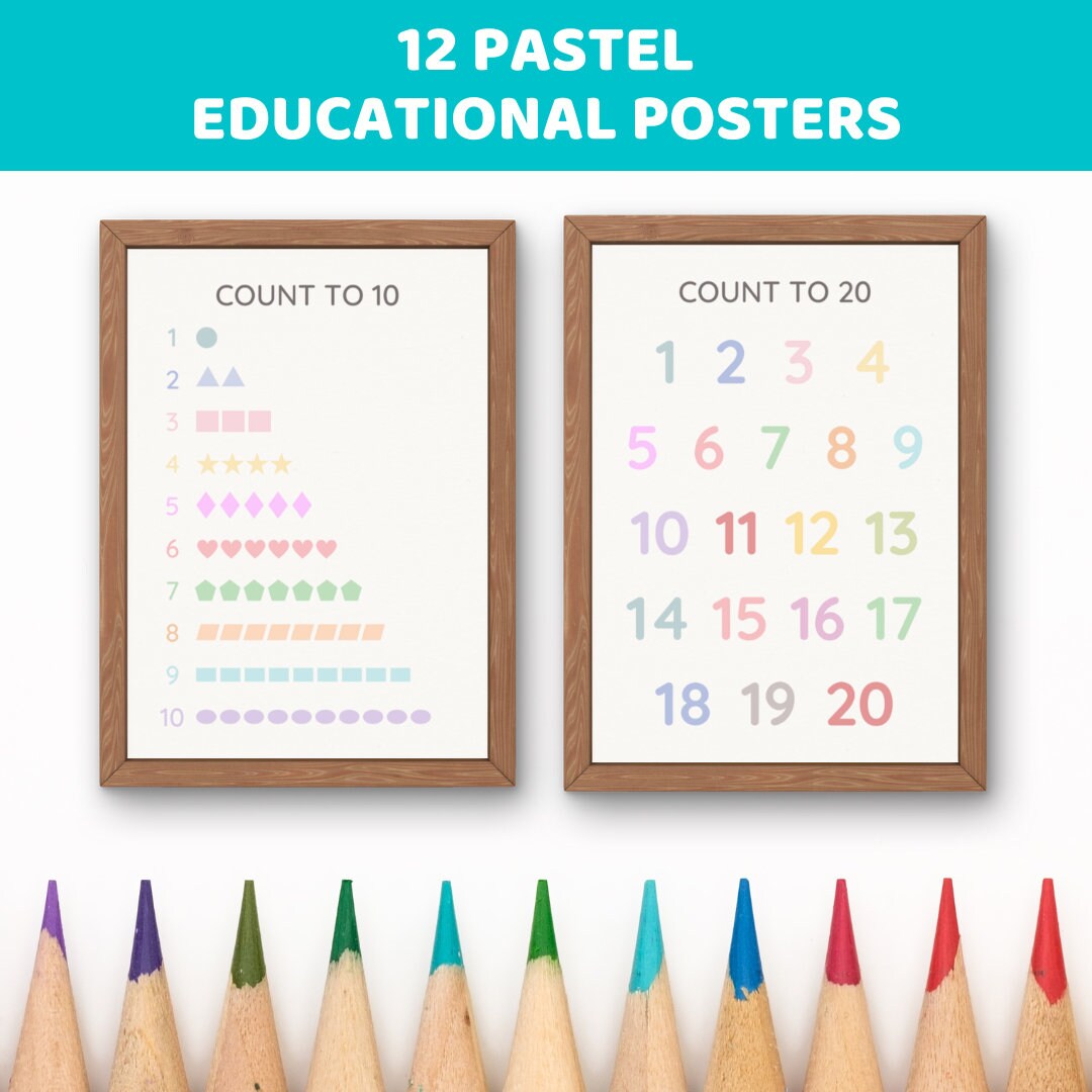 Set of 12 Pastel Educational Posters - Digital Download, Classroom ...