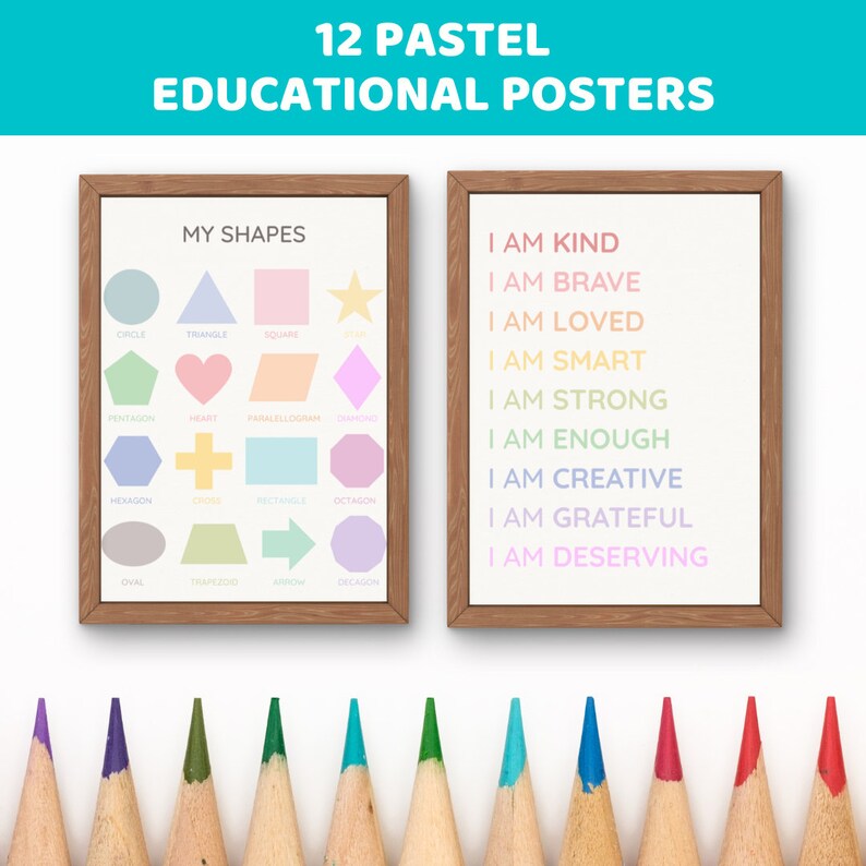 Set of 12 Pastel Educational Posters - Digital Download, Classroom ...