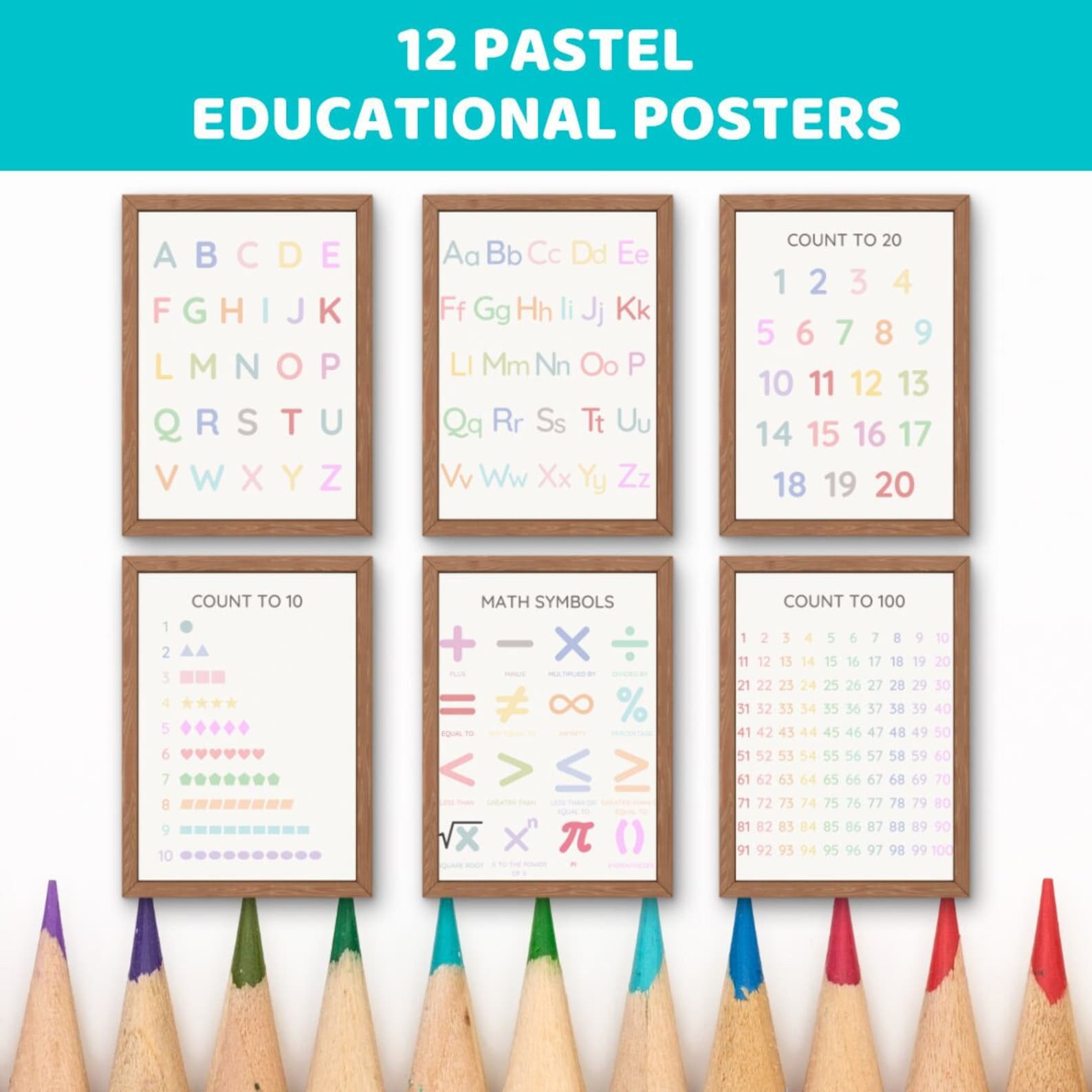 Set of 12 Pastel Educational Posters - Digital Download, Classroom ...
