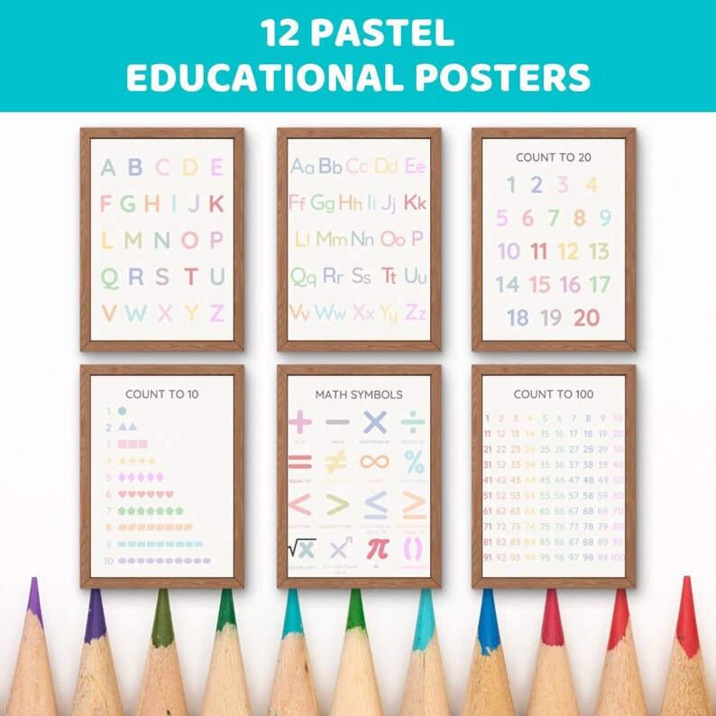 Set of 12 Pastel Educational Posters - Digital Download, Classroom ...