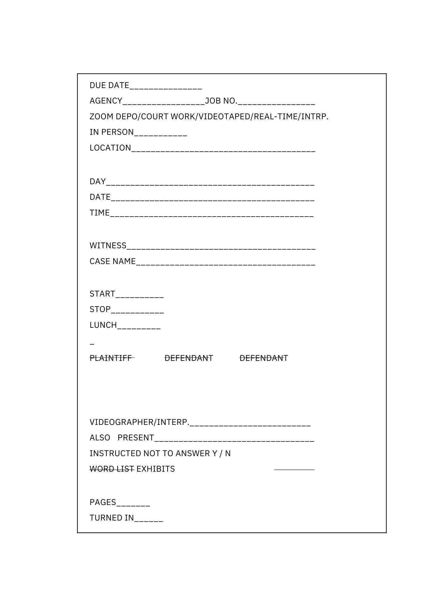 Stenographer/court Reporter Job Worksheet - Etsy