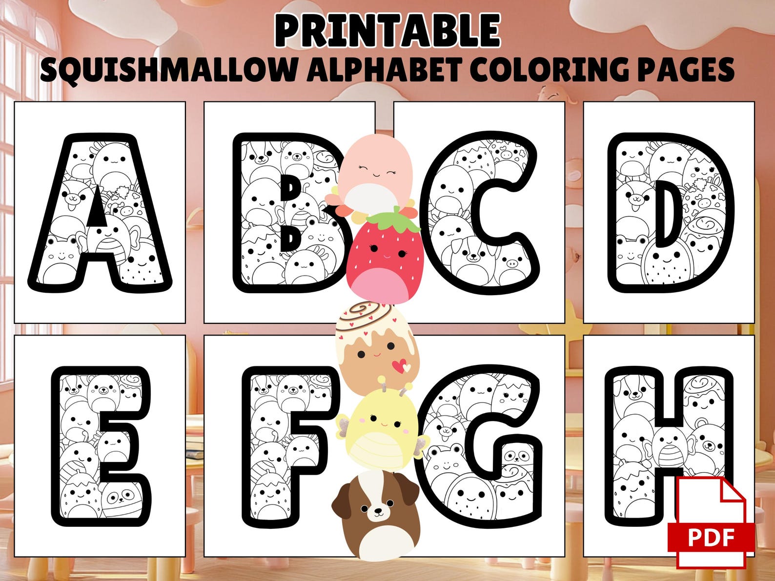 Squishmallow Printable Alphabet Coloring Activity Sheet - Kids Birthday ...