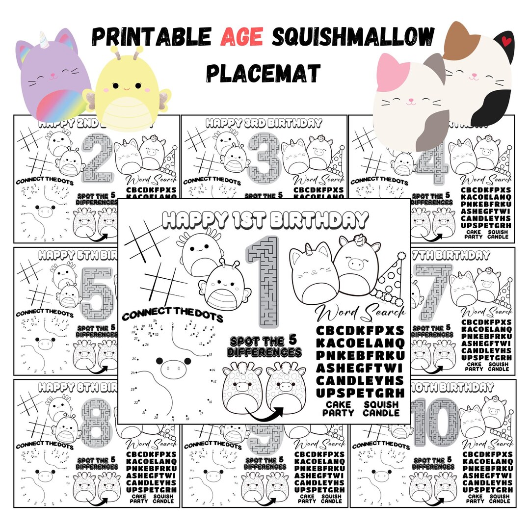 Squishmallow AGE Printable Activity and Coloring Placemat - Kids ...