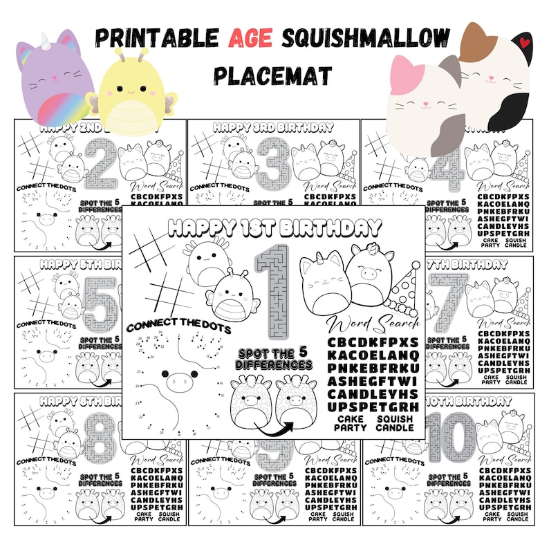 Squishmallow AGE Printable Activity and Coloring Placemat - Kids ...