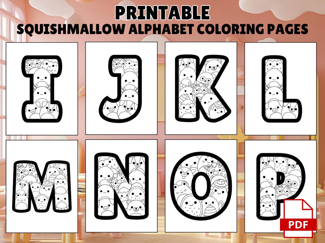 Squishmallow Printable Alphabet Coloring Activity Sheet - Kids Birthday ...