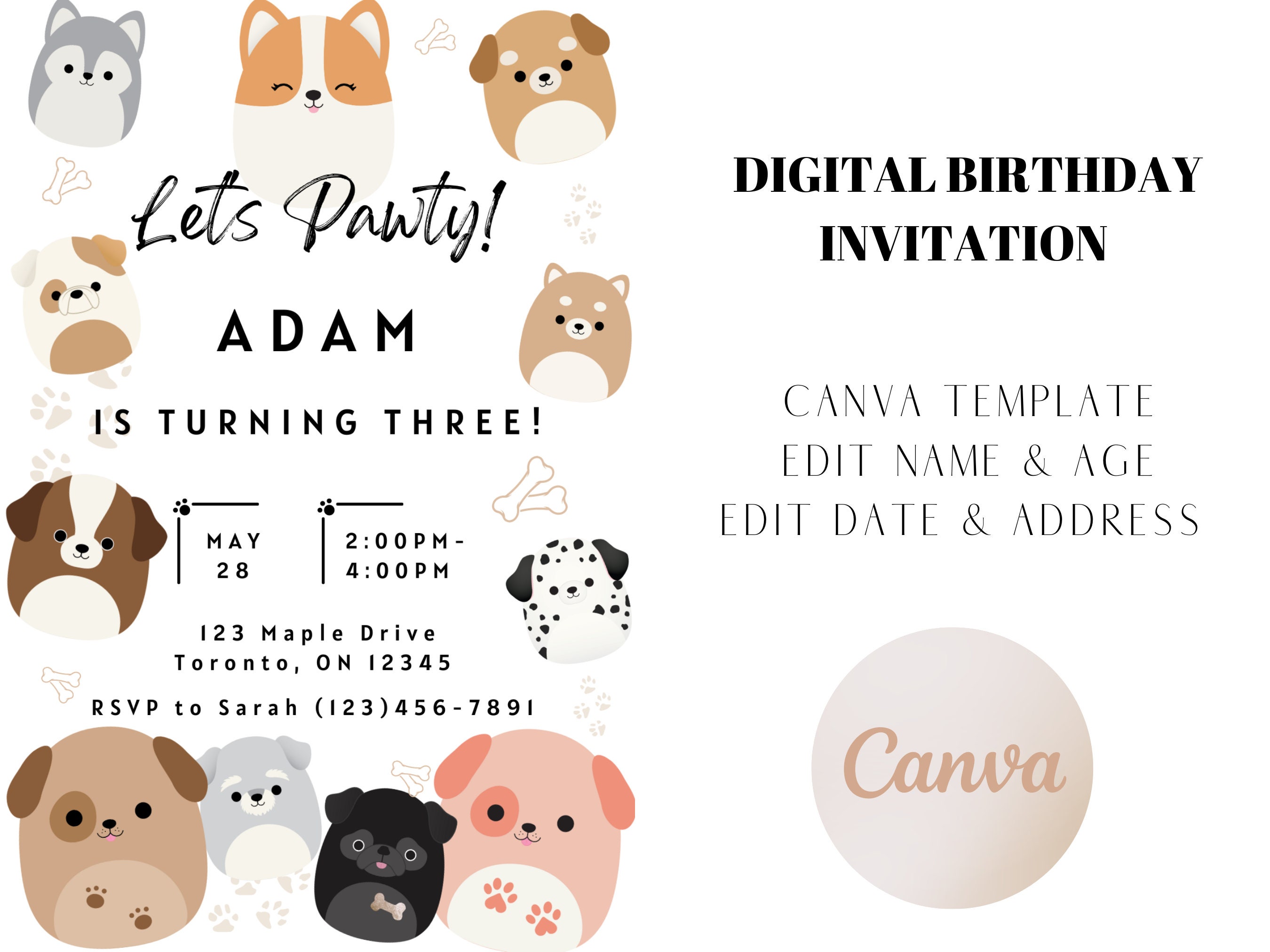 Squishmallow Dog Birthday Invitation - Customizable Kids Birthday Party ...