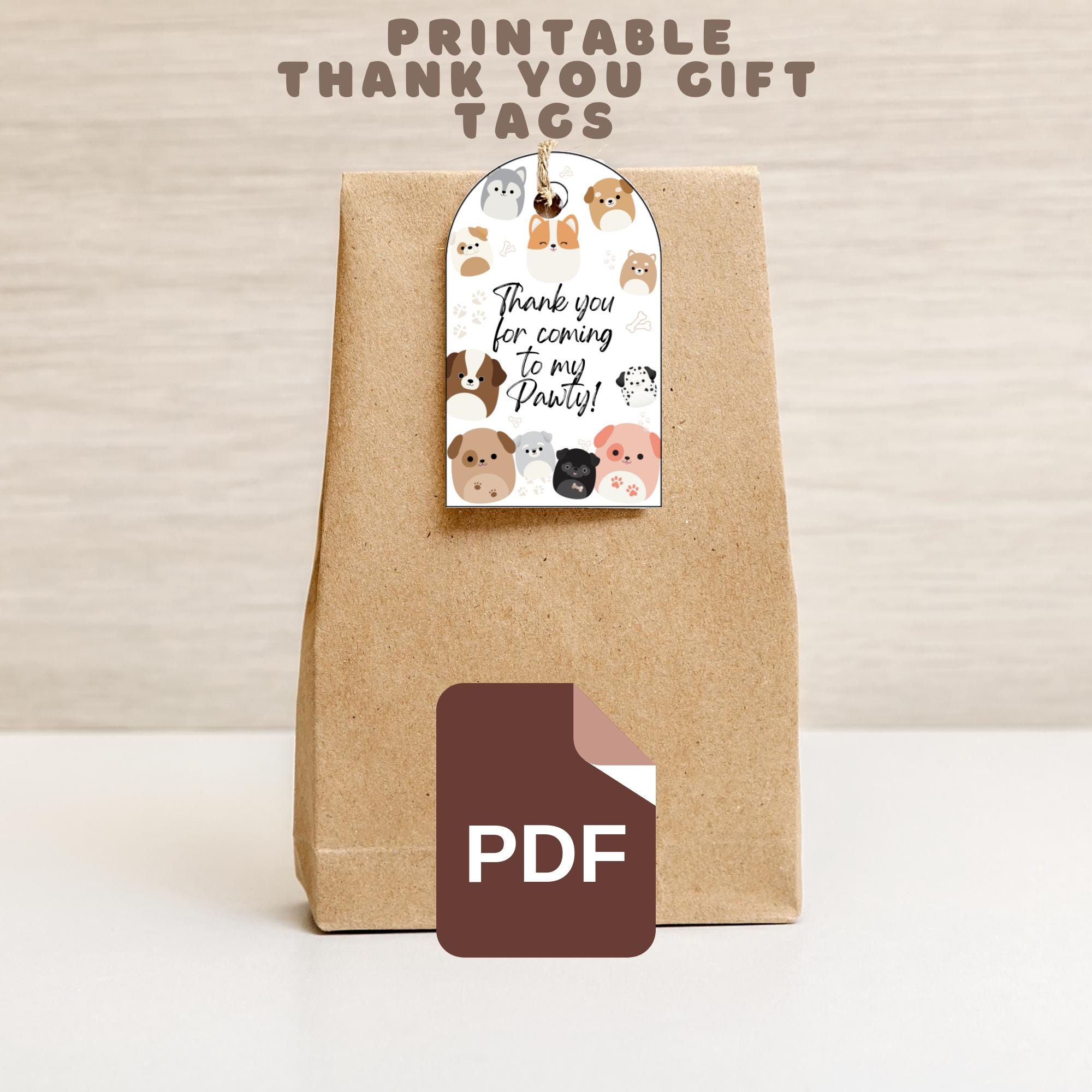 Squishmallow Dog Printable Thank You Tags - Kids Birthday Party Favor ...
