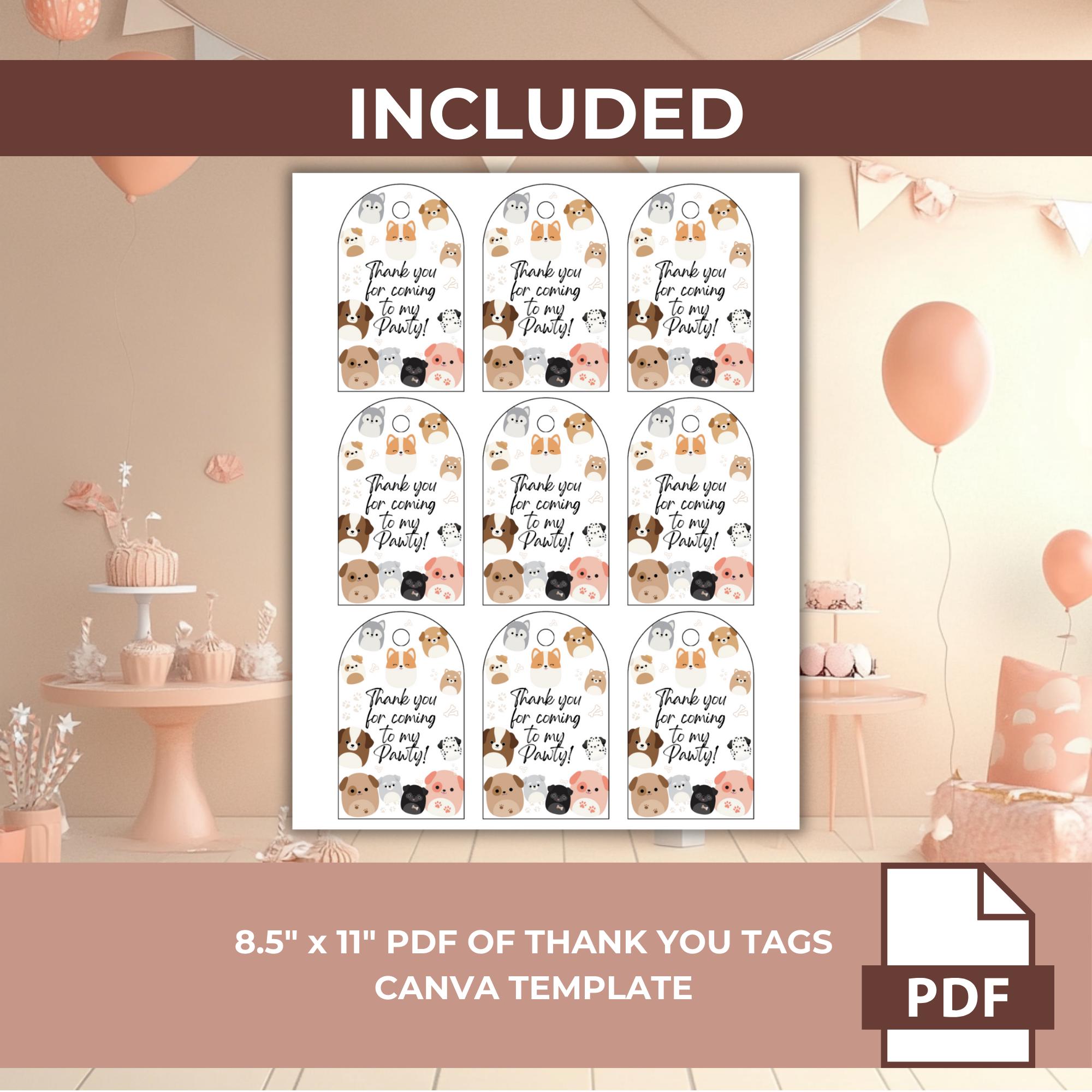 Squishmallow Dog Printable Thank You Tags - Kids Birthday Party Favor ...
