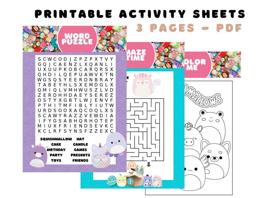 Squishmallow Printable Activity Sheet - Kids Birthday Party Games ...
