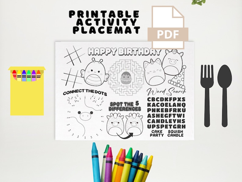 Squishmallow Printable Activity and Coloring Placemat - Kids Birthday ...