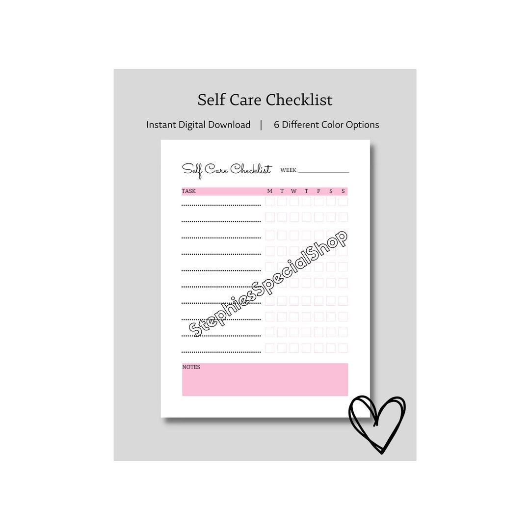 Self Care Checklist Printable Checklist Wellness Planner - Etsy