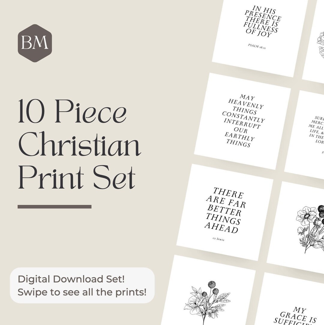 10 Piece Christian Print Set, Printable Wall Art Modern Christian ...