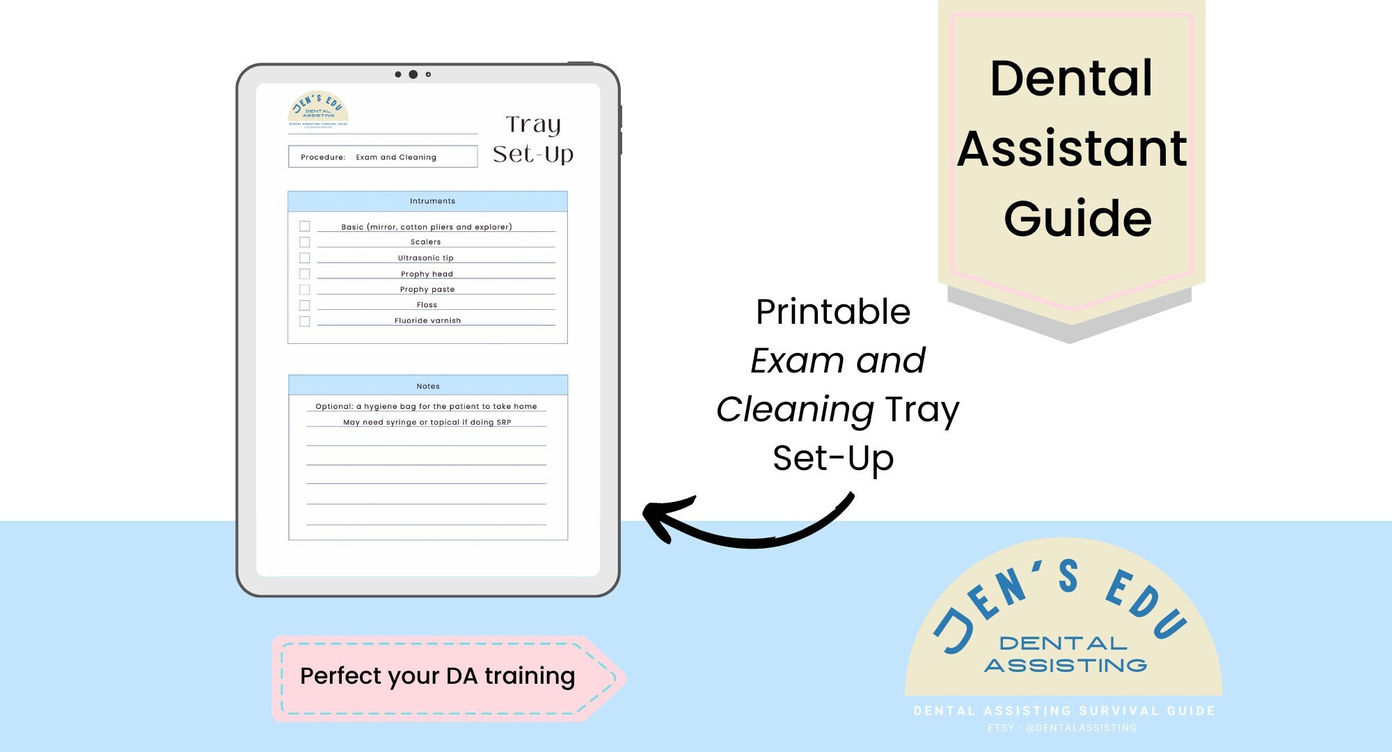Periodic Exam and Hygiene Tray Set-up Printable Learning for Training ...