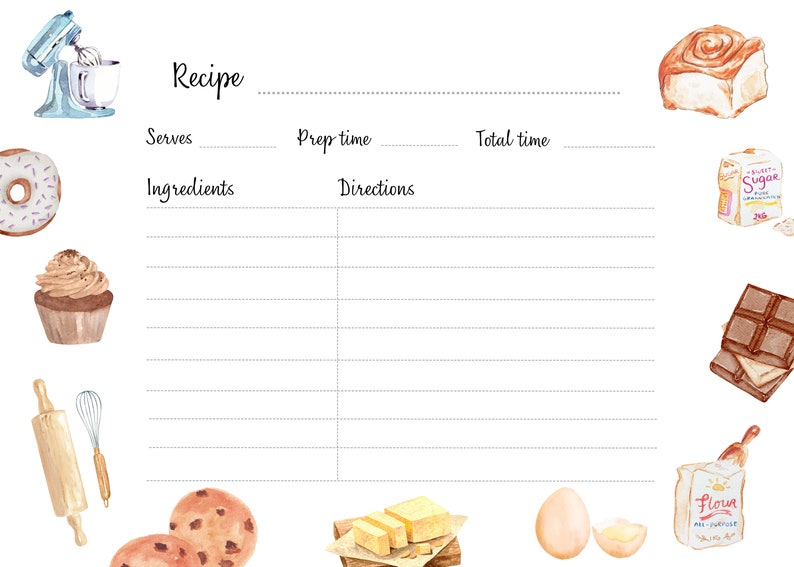 Printable Dessert Recipe Card Template - Etsy