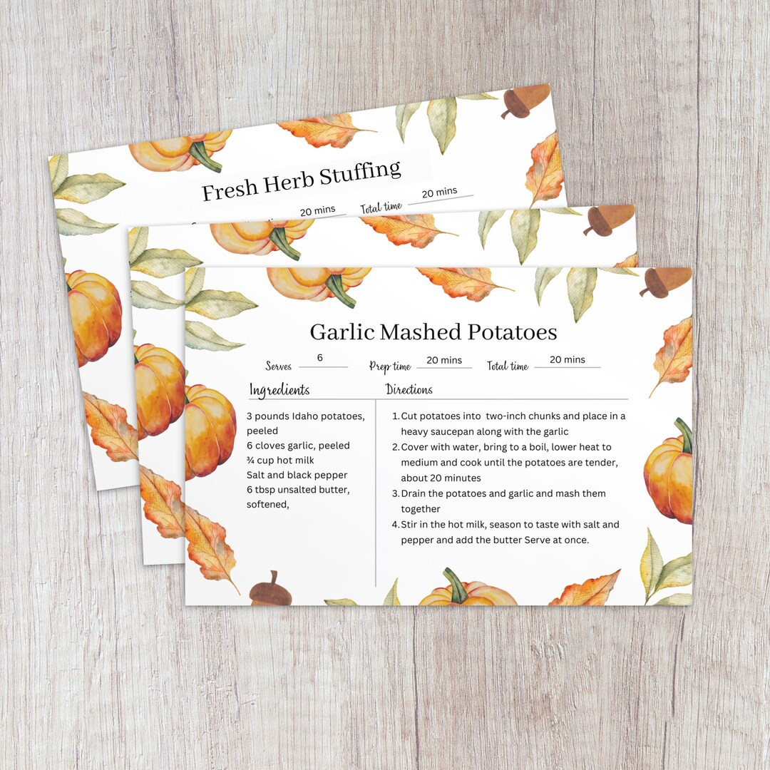 Printable Thanksgiving Recipe Card Template - Etsy