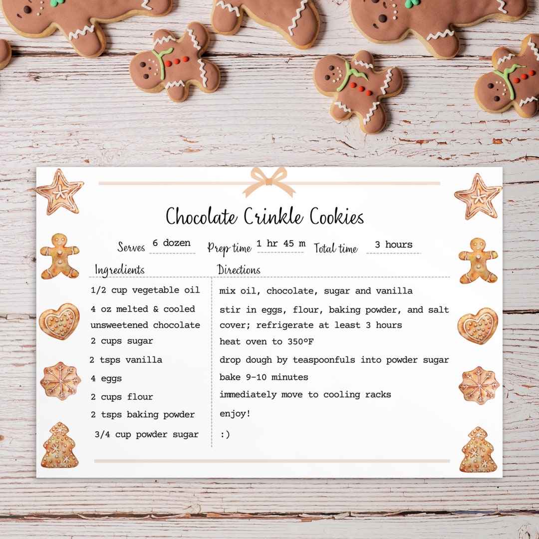 EDITABLE Recipe Card Template Gingerbread Theme Christmas Cookies ...