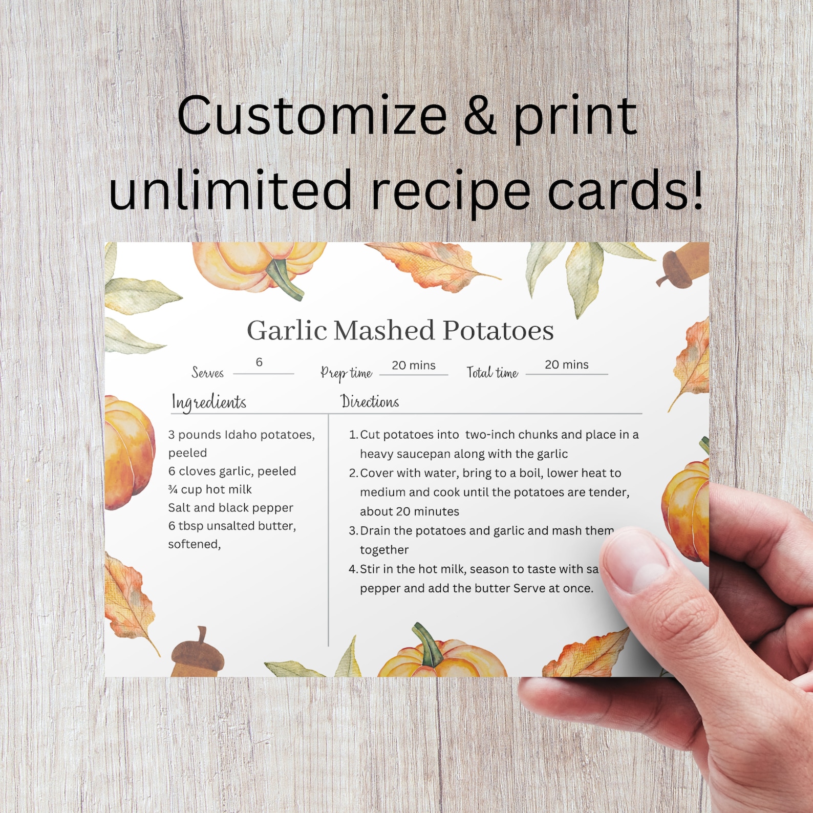 Printable Thanksgiving Recipe Card Template - Etsy