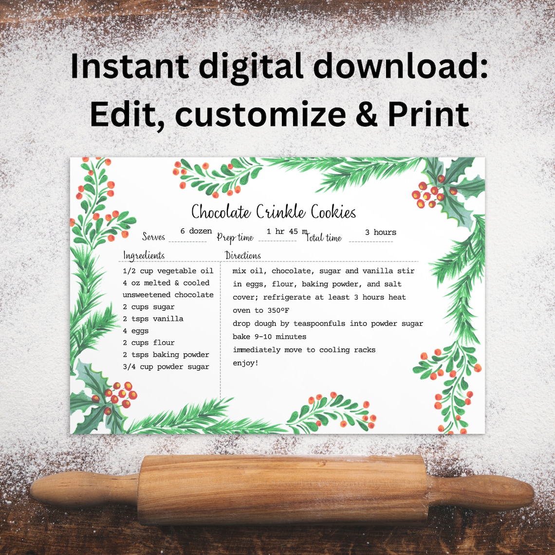 Editable Holiday Recipe Card Template - Etsy