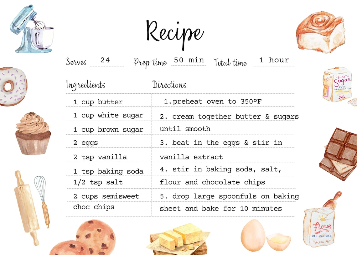 Printable Dessert Recipe Card Template - Etsy