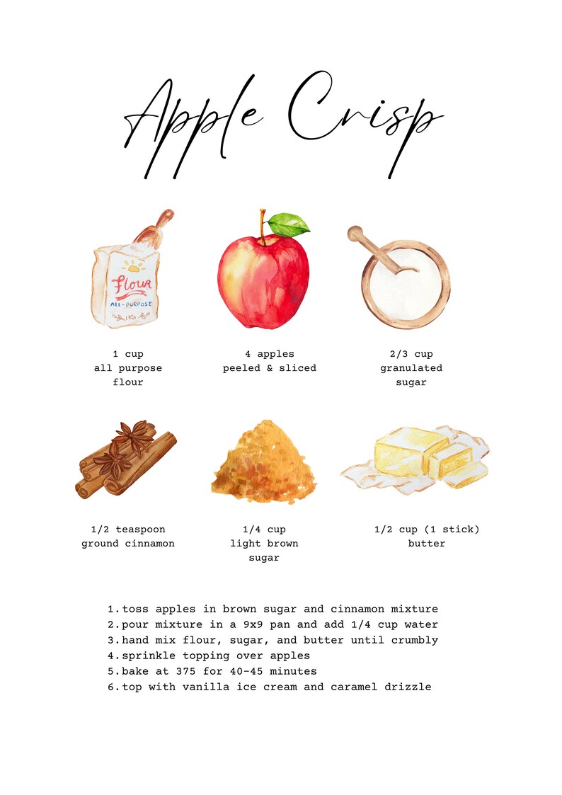 Poster Apple Crisp Recipe Autumn Wall Decor Instant Downlod - Etsy Canada