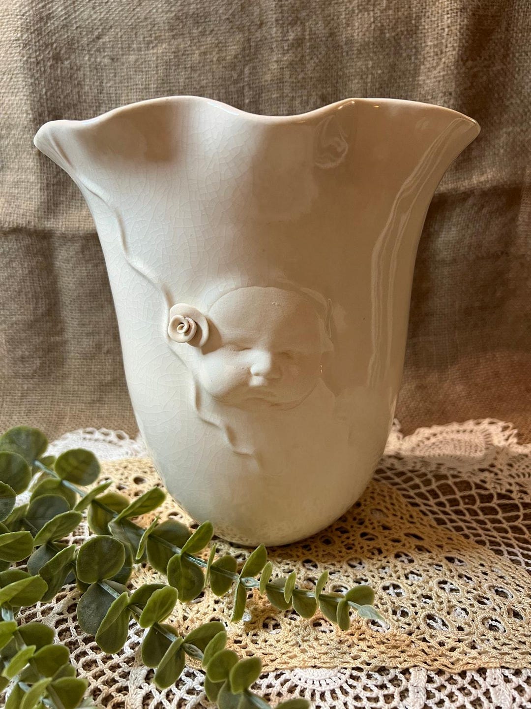 Blue Sky Porcelain Crazed Baby Face Vase - Etsy