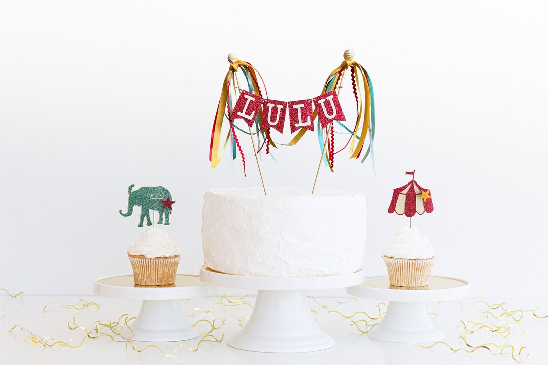 Circus Cupcake Toppers and Name Cake Banner Bundle, Carnival Cupcake Toppers, Circus Name Banner ...