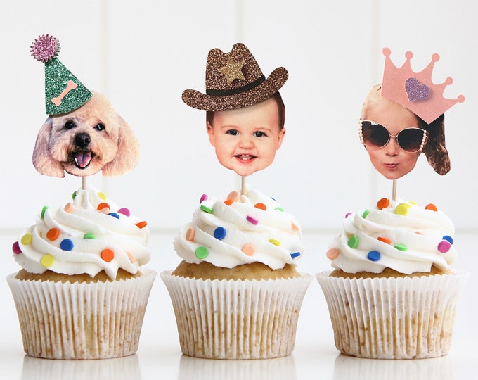 Photo Cupcake Toppers, Face Cupcake Toppers, Face on A Stick Cupake ...