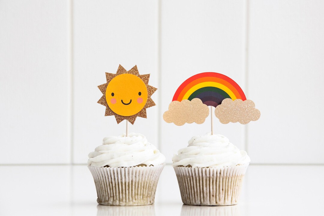 Glitter Sun and Rainbow Cupcake Toppers: Sunshine Party Decor - Etsy