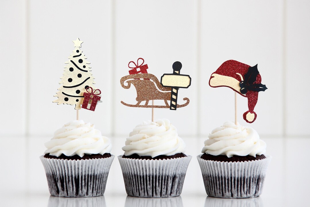 12 Christmas Cupcake Toppers, Holiday Cupcake Toppers, Christmas ...