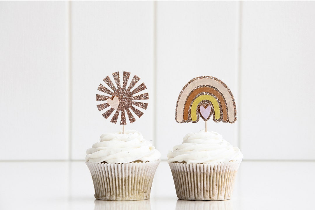 Boho Sun and Rainbow Cupcake Toppers: First Trip Around the Sun Party ...