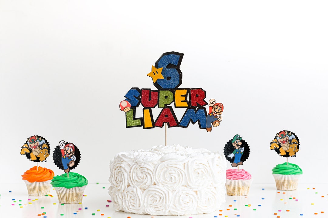 Mario Bros Cake Topper and 12 Cupcake Topper SET, Personalized Mario ...