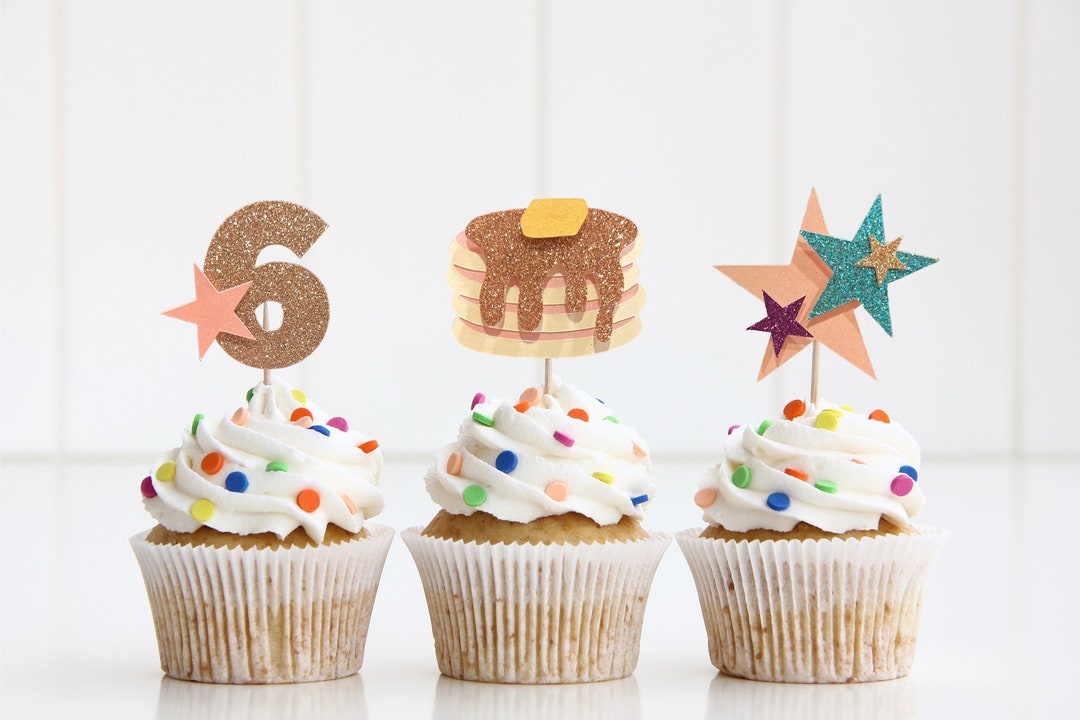 Pancake Cupcake Toppers, Pajama and Pancake Theme Cupcake Toppers, Star ...