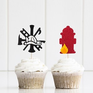 12 Firefighter Cupcake Toppers, Fire Hydrant Toppers, Fire Department ...