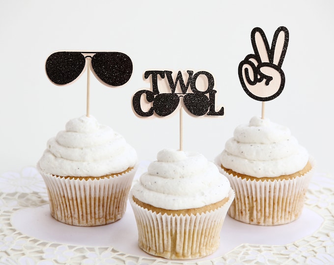 TWO COOL Birthday Cupcake Toppers, Aviator Sunglasses Cupcake Topper ...